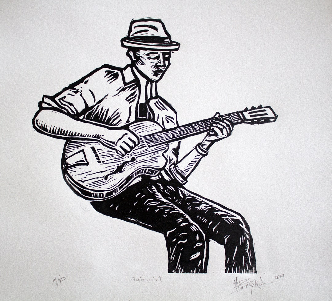 Guitarist Linocut Print - Etsy