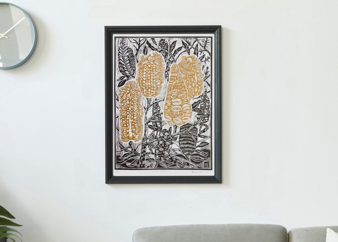 Golden Banksia Linocut Print, Australian Native Art - Etsy
