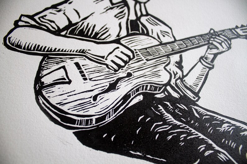 Guitarist Linocut Print - Etsy