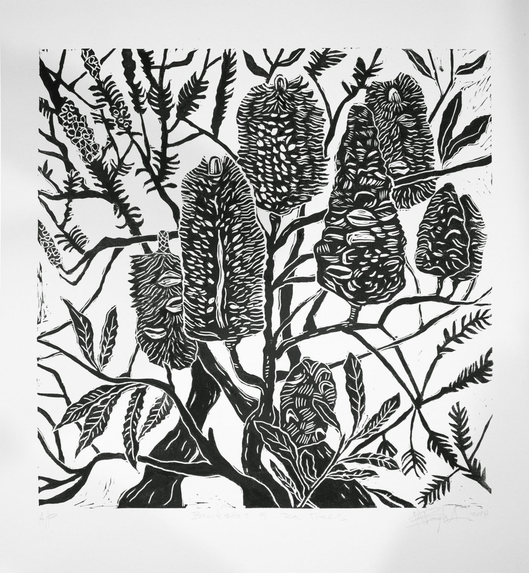 Banksia and Tea Trees Lino Cut Print - Etsy