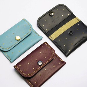 Leather Snap Button Slim Wallet, Leather Coin Purse, Leather Card Purse ...
