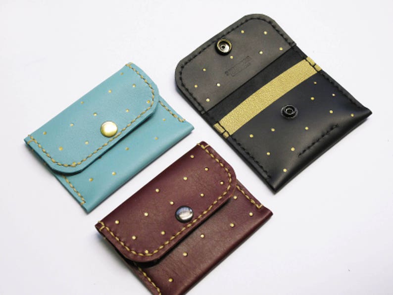 Leather Snap Button Slim Wallet Leather Coin Purse Leather | Etsy