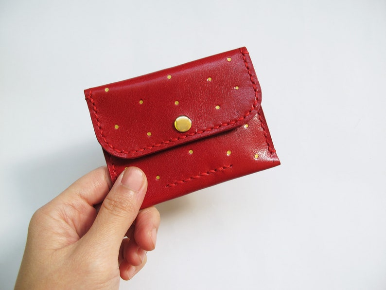 Leather Snap Button Slim Wallet Leather Coin Purse Leather | Etsy