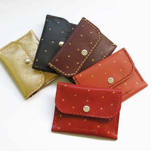 Leather Snap Button Slim Wallet, Leather Coin Purse, Leather Card Purse ...