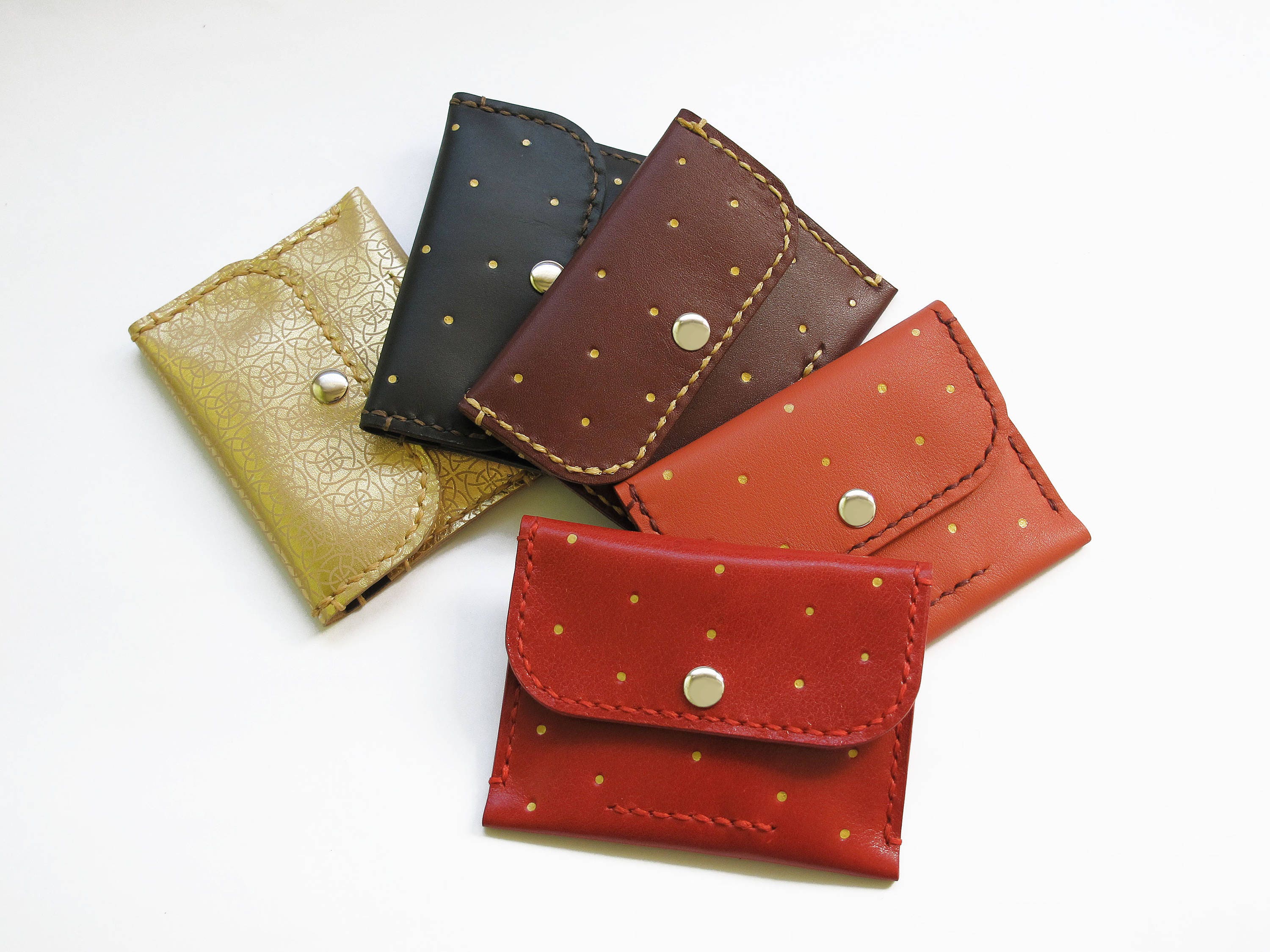 Leather Snap Button Slim Wallet, Leather Coin Purse, Leather Card Purse ...