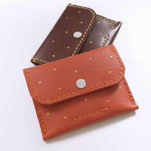 Leather Snap Button Slim Wallet, Leather Coin Purse, Leather Card Purse ...