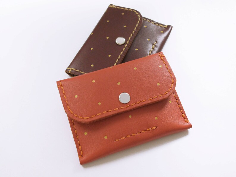 Leather Snap Button Slim Wallet Leather Coin Purse Leather | Etsy