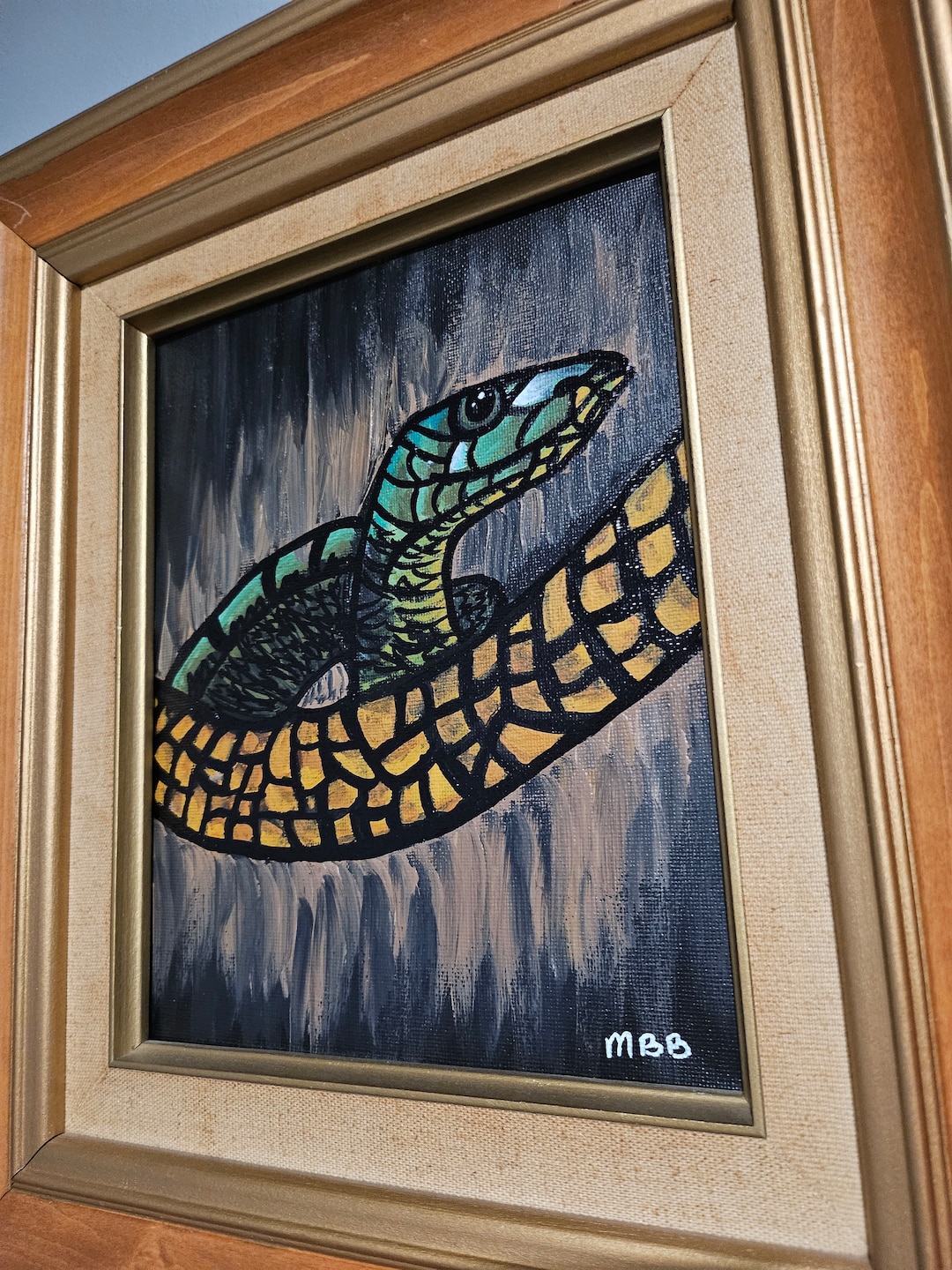Hand Painted Snake Canvas With Wooden Frame - Etsy