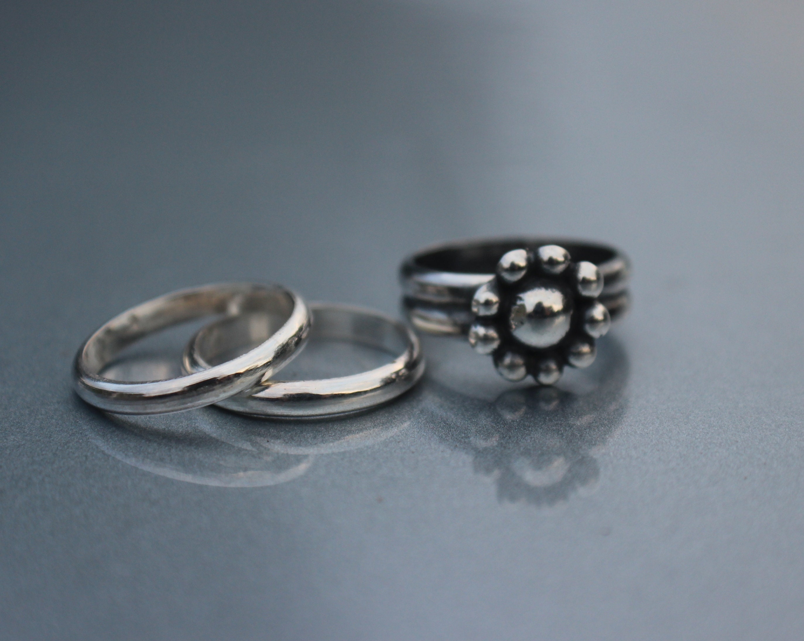 Pinky Ring Set Flower Ring Flower Jewelry for Her Sterling | Etsy