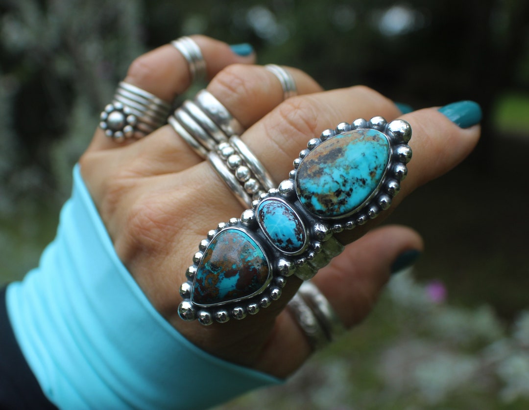 TURQUOISE STATEMENT RING, Rustic Turquoise Jewelry, Southwestern Style ...