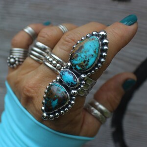 TURQUOISE STATEMENT RING, Rustic Turquoise Jewelry, Southwestern Style, Western Inspired, Brown ...
