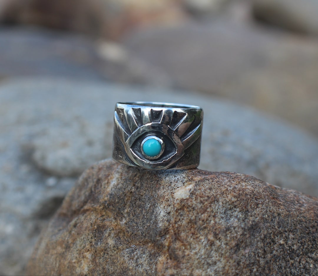 Eye Ring With Turquoise, Blue Evil Eye Ring, Blue Stone Ring, Evil Eye ...