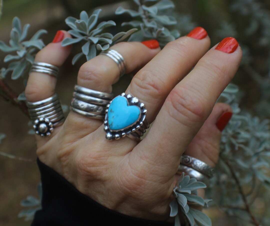 RESERVED Turquoise Heart Ring, Turquoise Ring, Heart Shaped Ring, Heart ...
