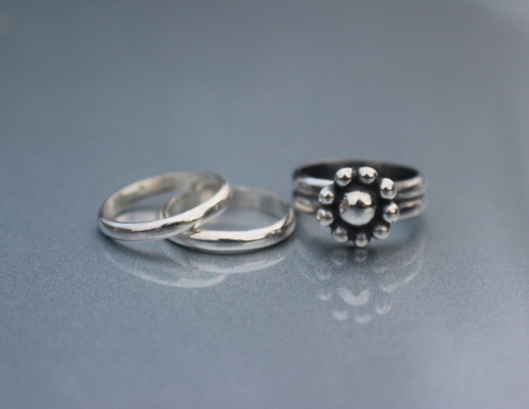 Pinky Ring Set, Flower Ring, Flower Jewelry for Her, Sterling Silver ...