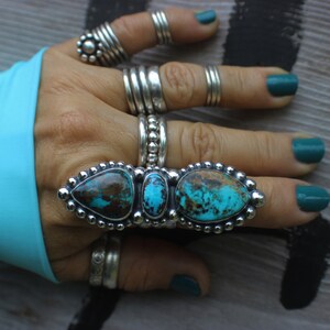 TURQUOISE STATEMENT RING, Rustic Turquoise Jewelry, Southwestern Style, Western Inspired, Brown ...