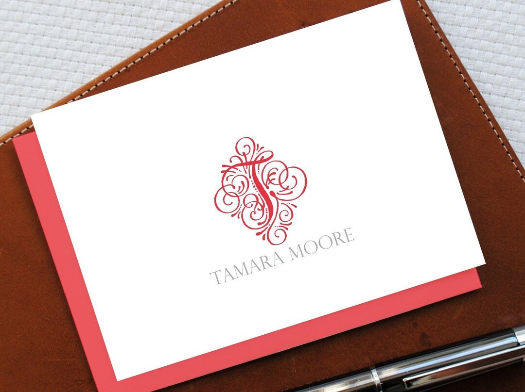 Vintage Initial Monogram Note Cards, Personalized Stationery Set, 10 ...