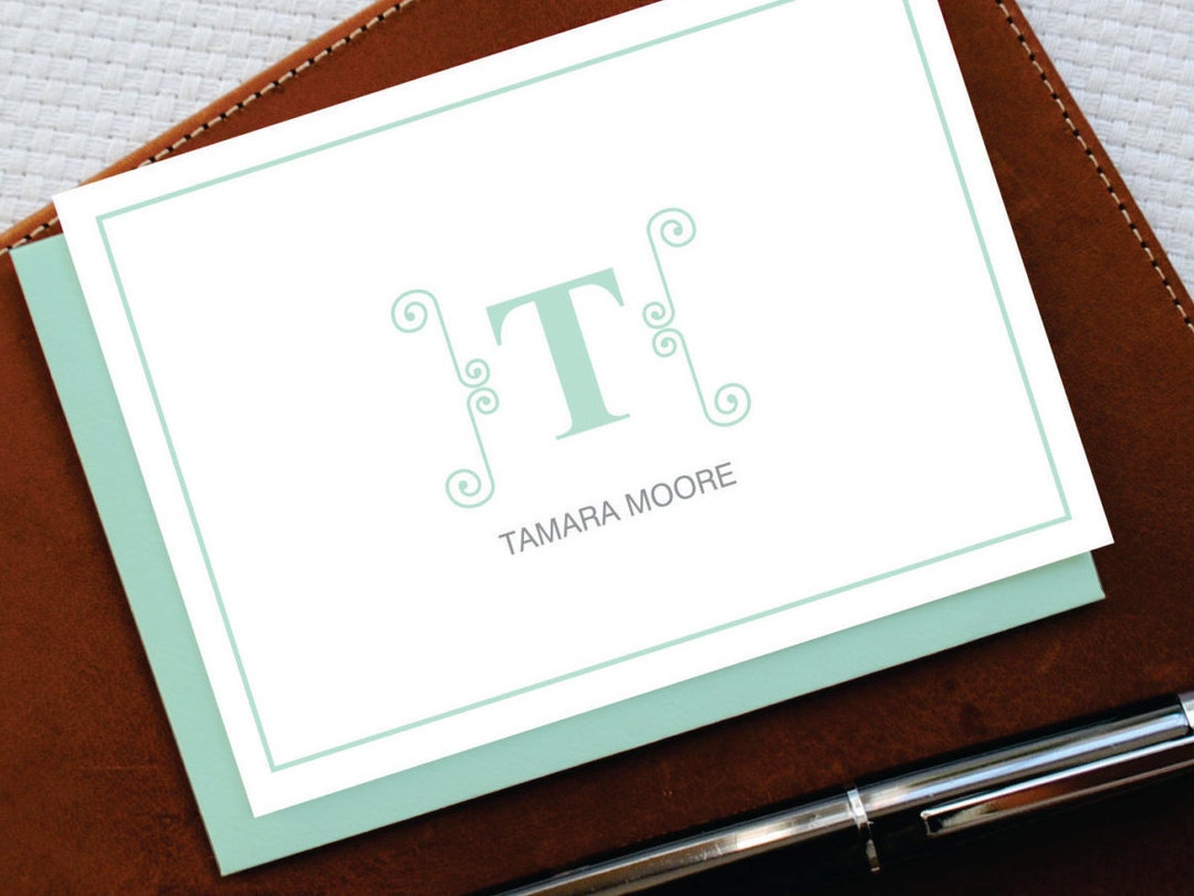 Personalized Note Cards Personalized Stationary Set CURLY MONOGRAMMED ...