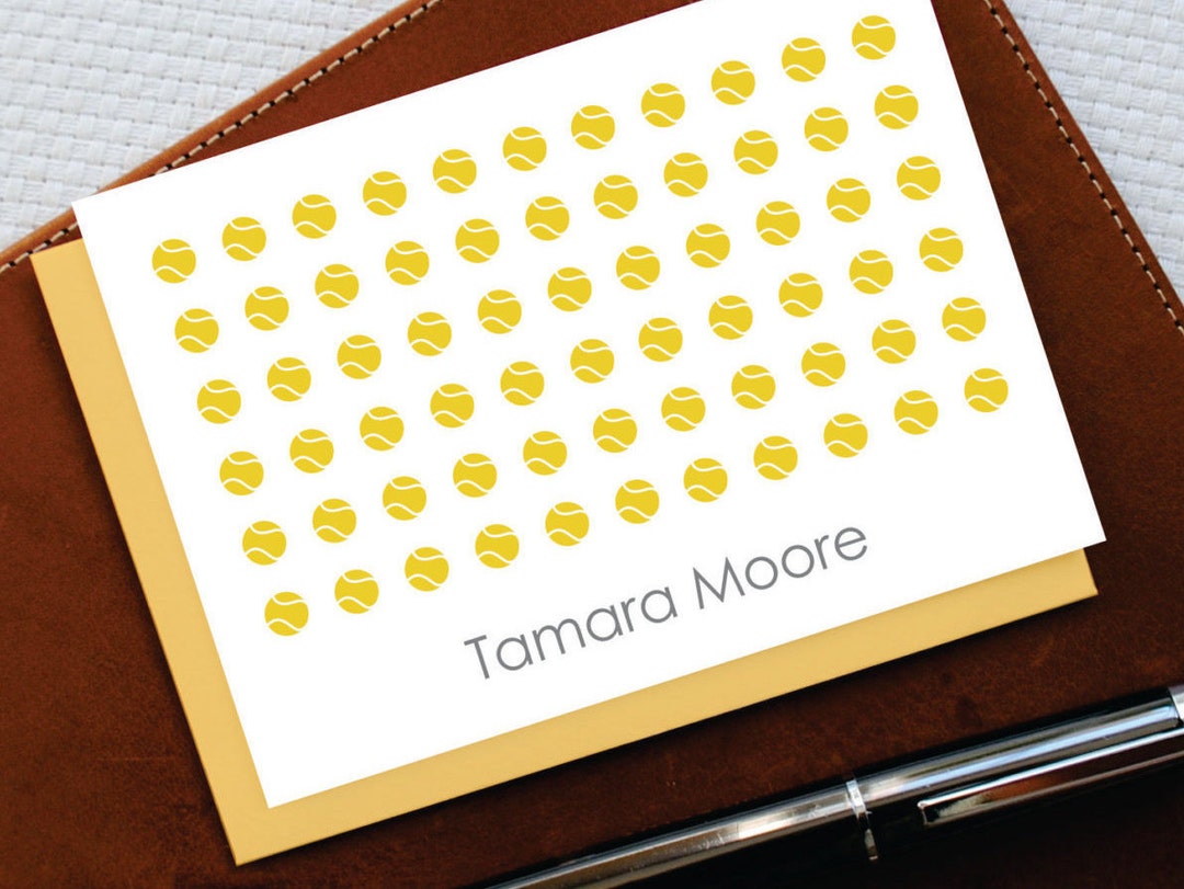 Personalized Tennis Stationery, TENNIS BALLS PATTERN Notecards Set ...