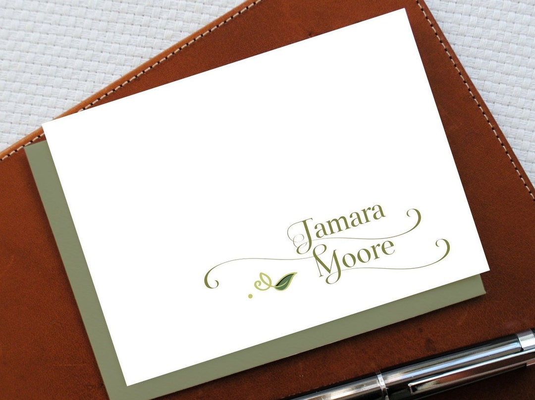 Personalized Note Cards With Name, Nature Inspired Monogram Stationery ...