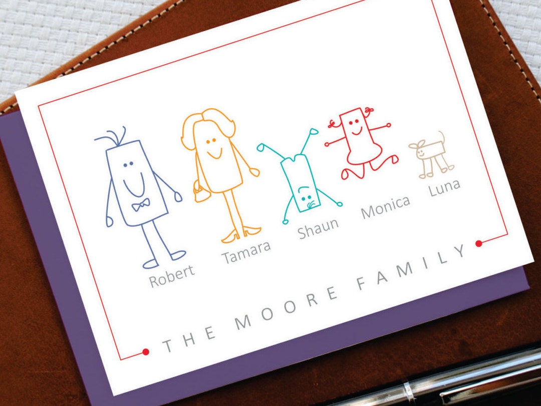 Personalized Stationery,square Characters Family Note Card Set,10 ...
