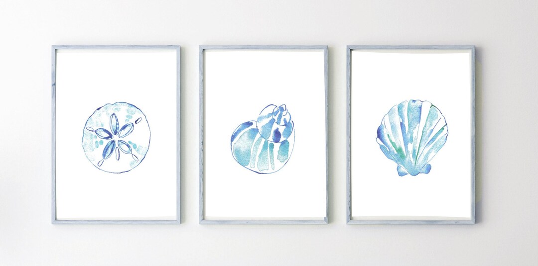 Seashell Prints, Set of 3, Blue, Printables, Digital Download, Ocean ...
