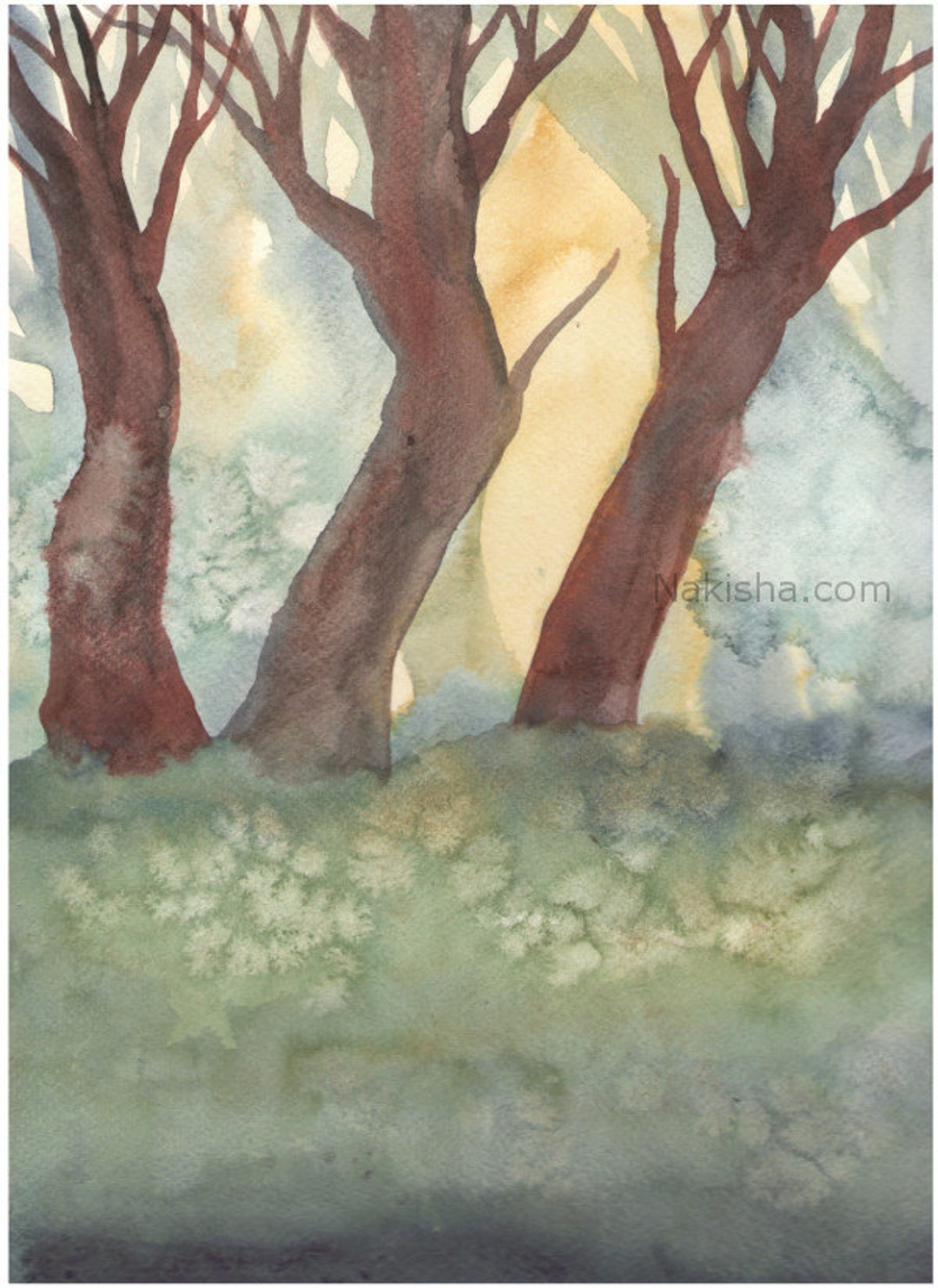 Trees That Don't Really Like Each Other Original Watercolor Landscape ...