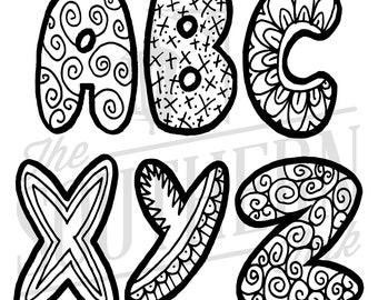 Hand Drawn Alphabet Outlines TRANSPARENT Inside 26 PNG | Etsy
