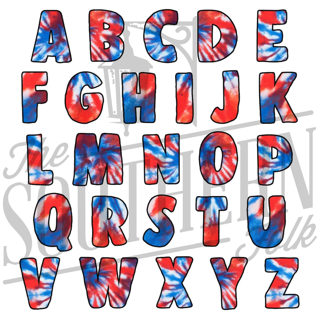 Patriotic Tie Dye Alphabet 26 Letters, PNG File, Sublimation, Digital ...