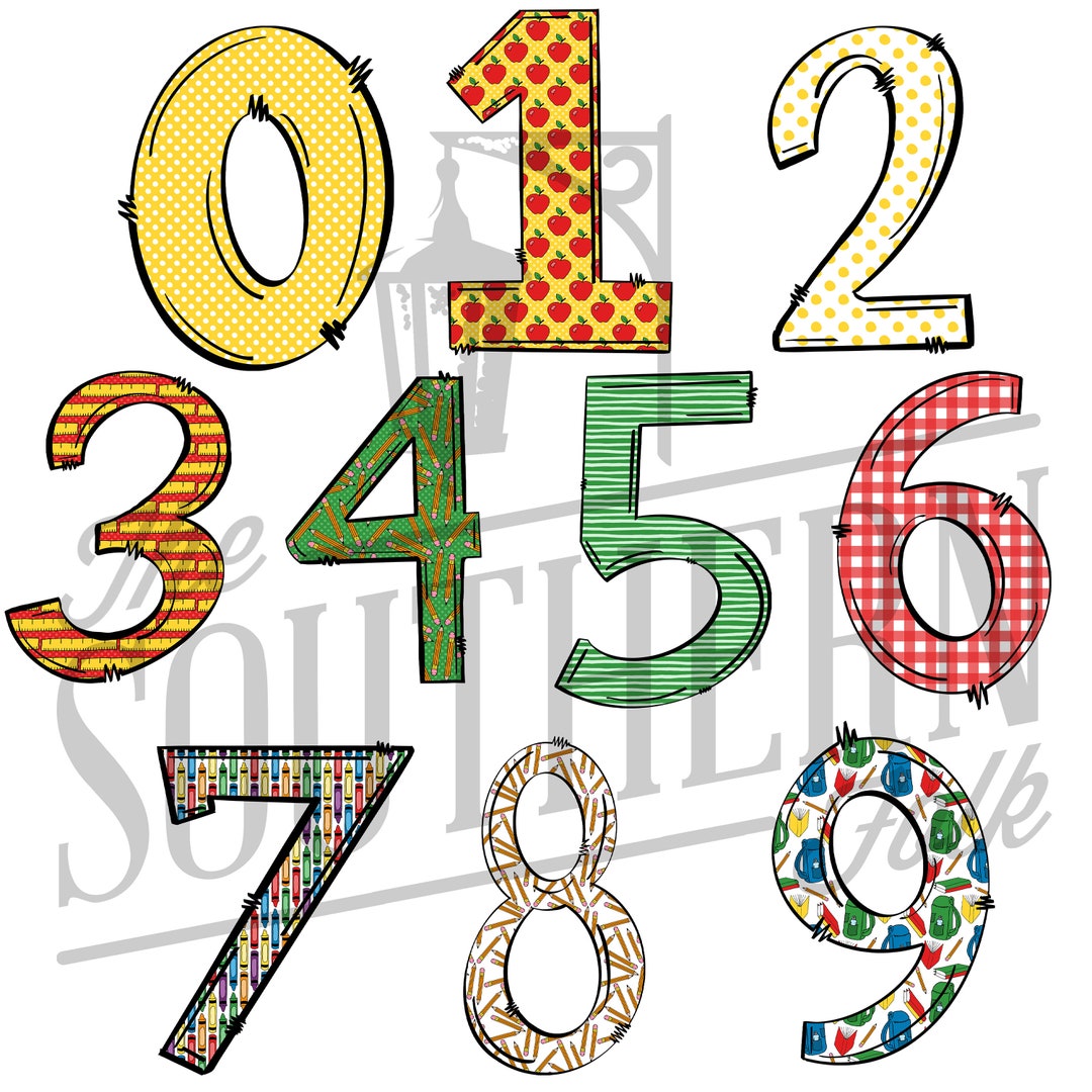 Hand Drawn Teacher Numbers, Elements PNG File, Sublimation, Digital ...