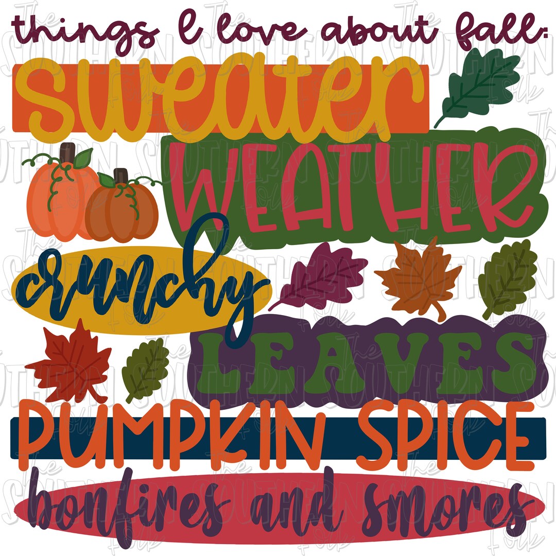 Things I Love About Fall PNG File,sublimation Design, Digital Download ...