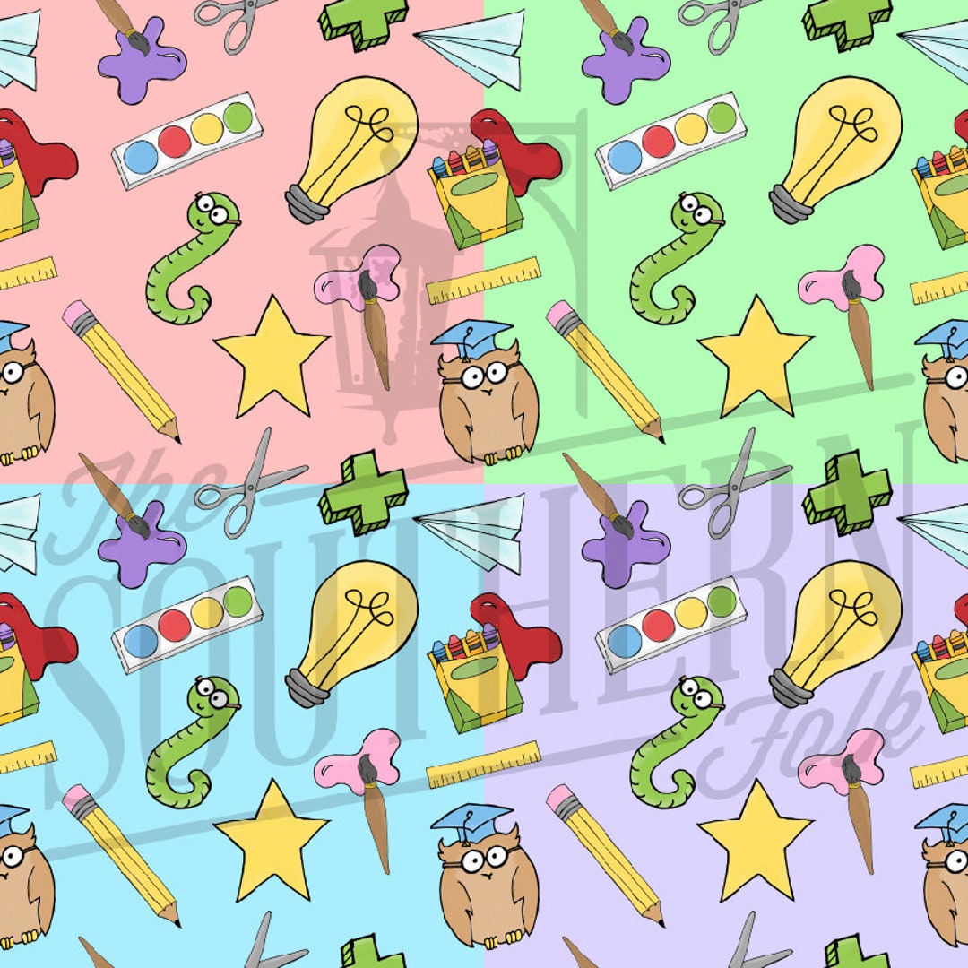 Back to School Seamless Pattern (4 Pack) , PNG File, Digital Download ...