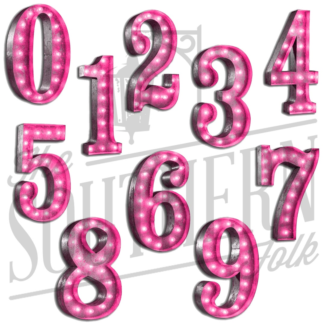 Pink Marquee Numbers 0-9 PNG File, Sublimation, Digital Download ...