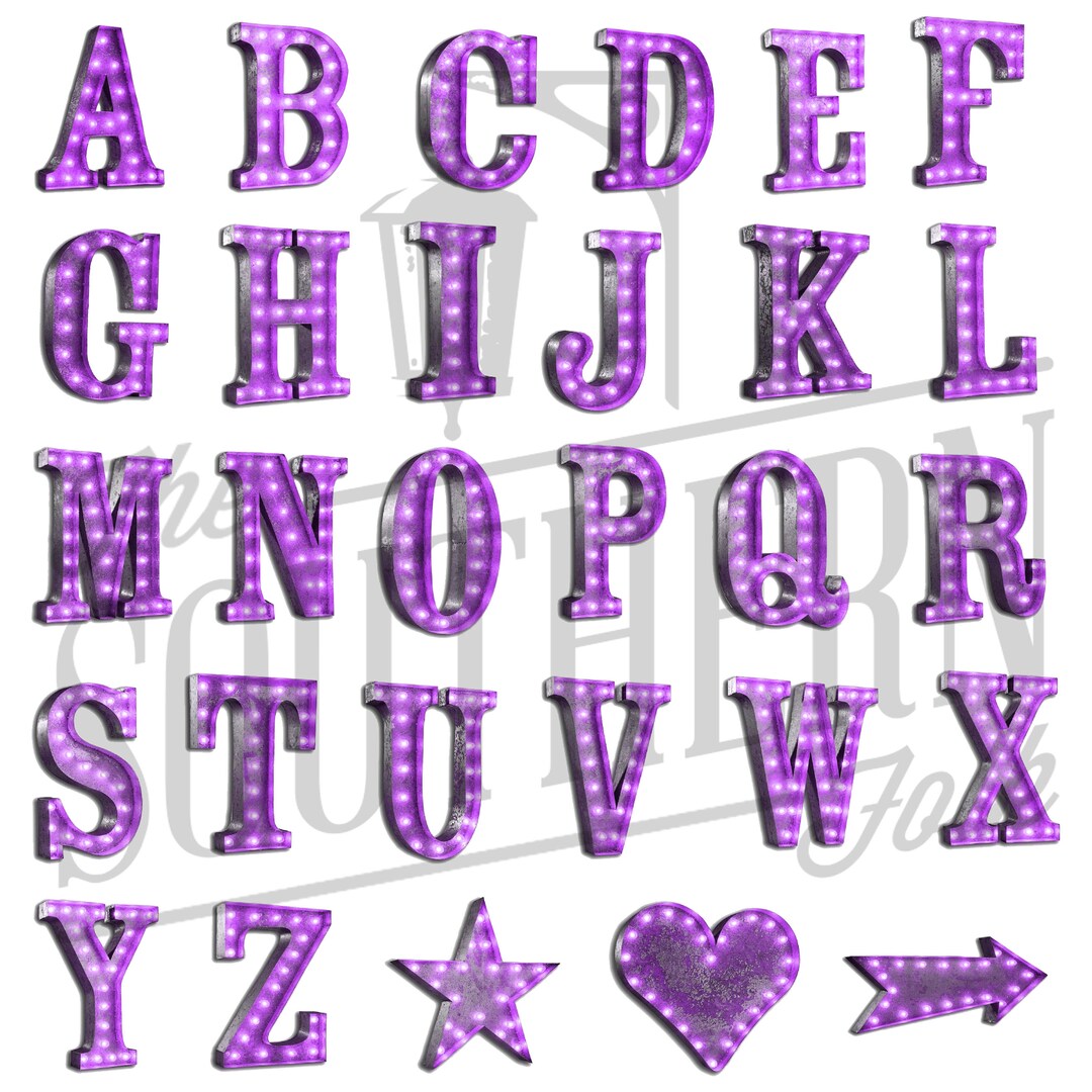 Purple Marquee Alphabet 26 Letters 3 Shapes PNG File, Sublimation ...