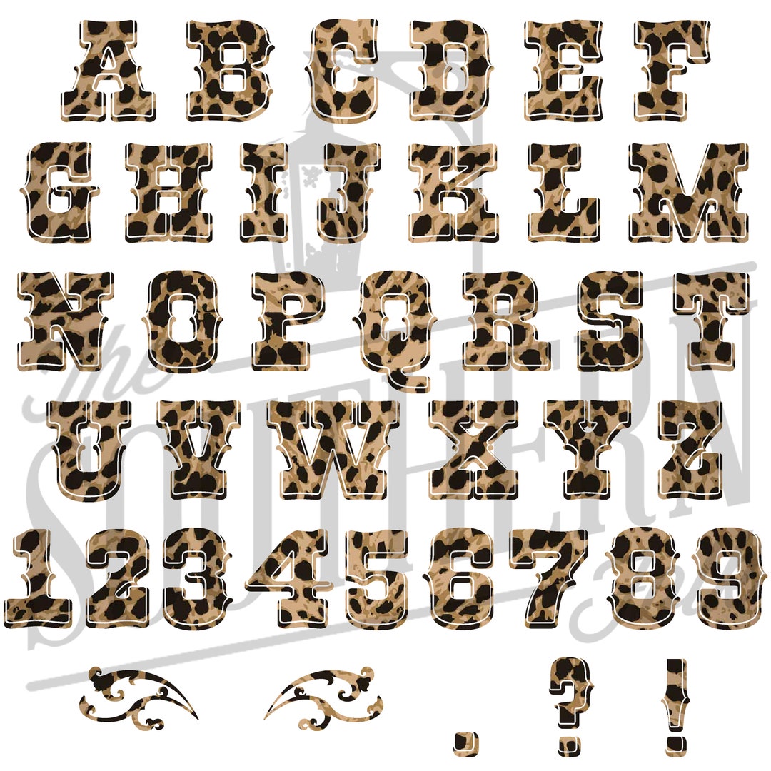 Cheetah Print Alphabet 26 Letters 1-9 Numbers 5 Extras, PNG File ...