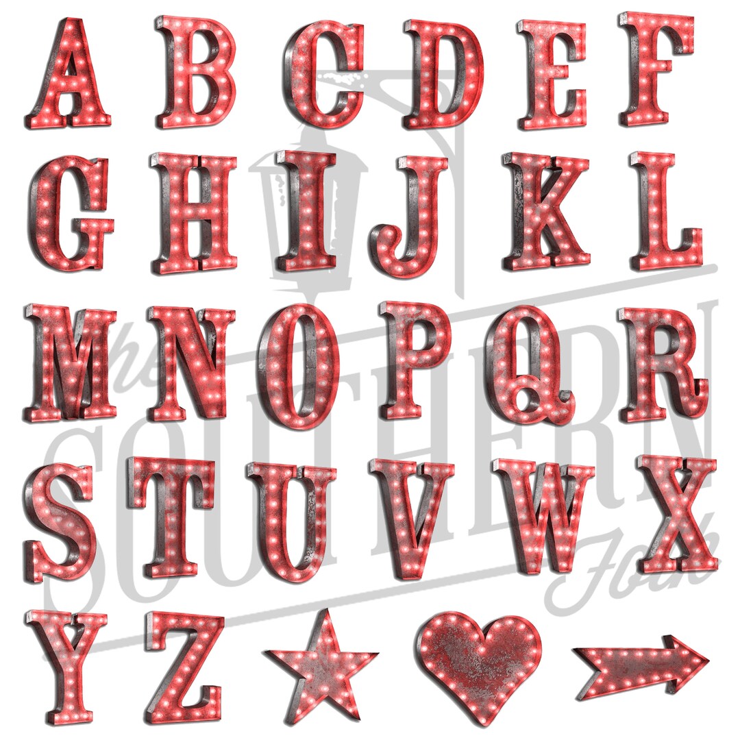Red Marquee Alphabet 26 Letters 3 Shapes PNG File, Sublimation, Digital ...