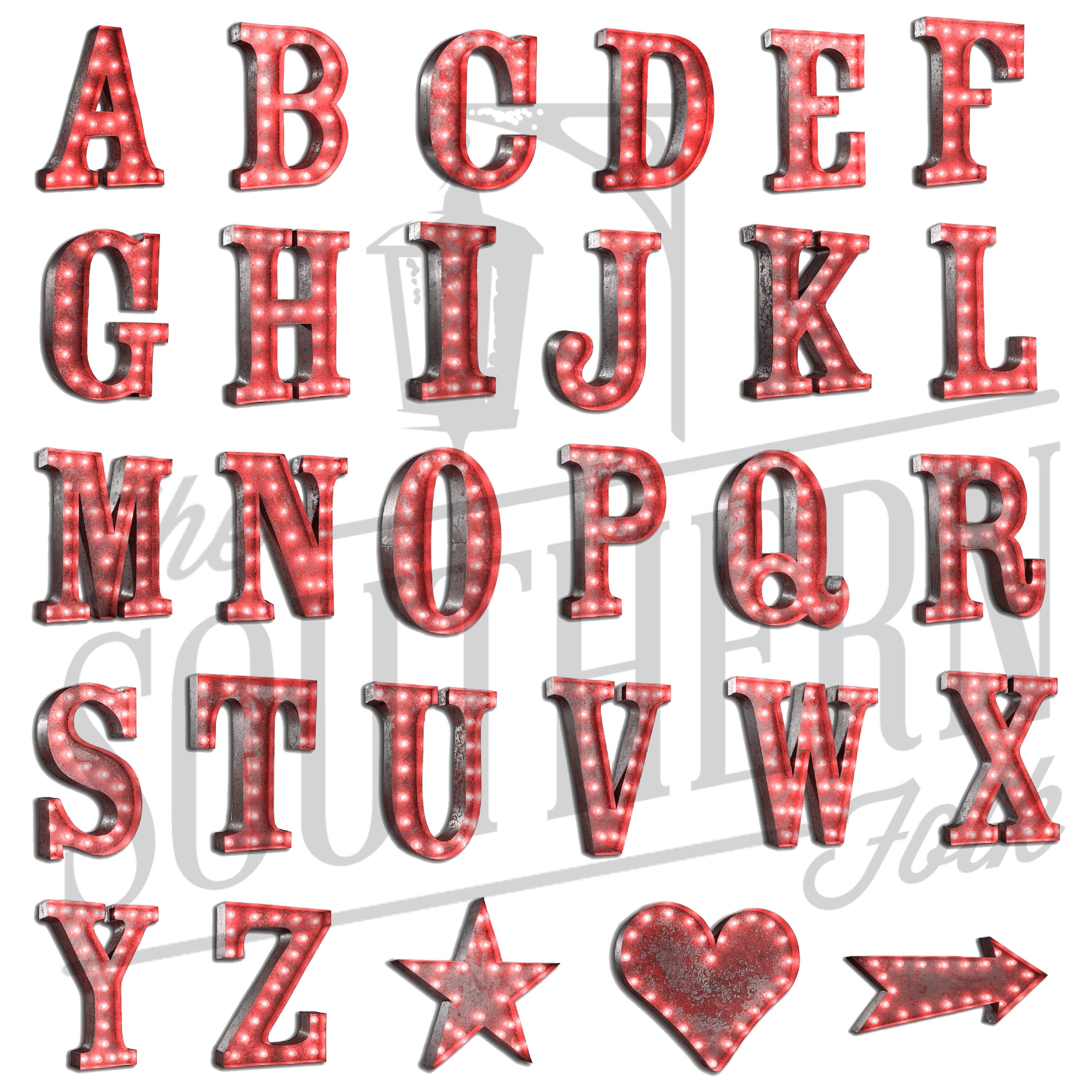 Red Marquee Alphabet 26 Letters 3 Shapes PNG File | Etsy
