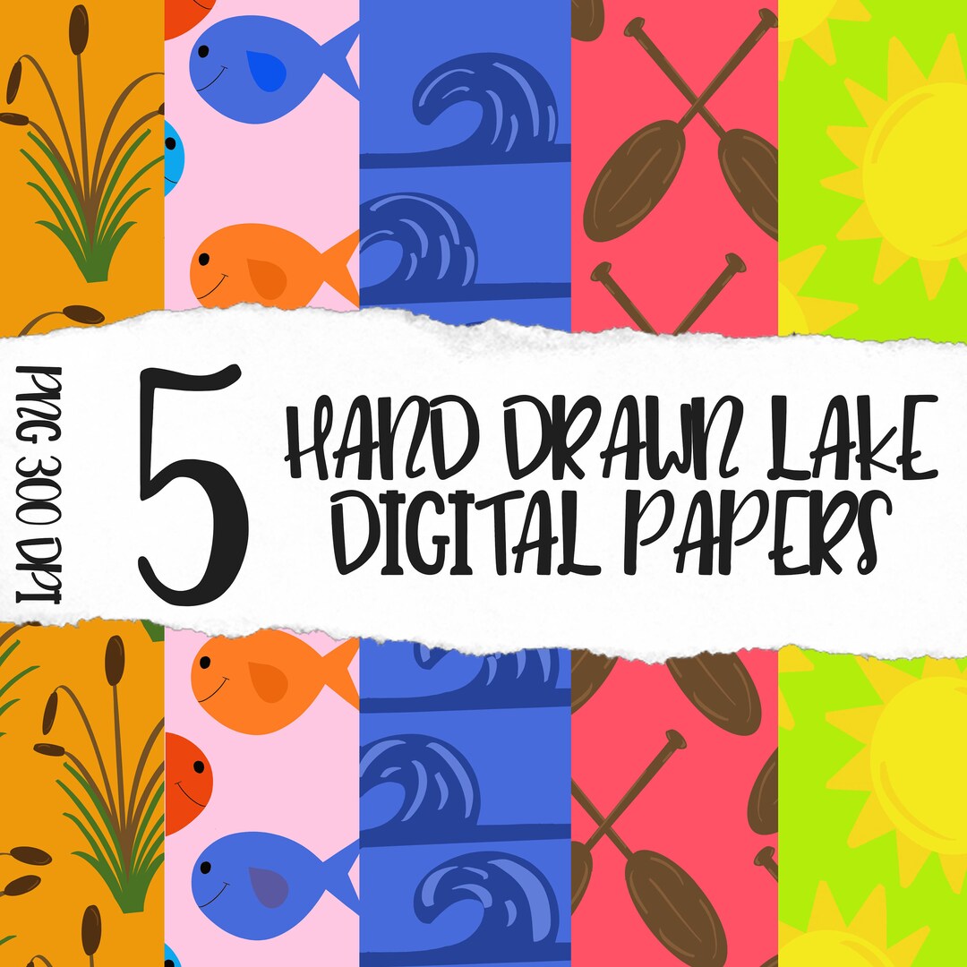 Hand Drawn Lake Digital Papers (5 Pack), Sublimation, PNG File, Digital ...