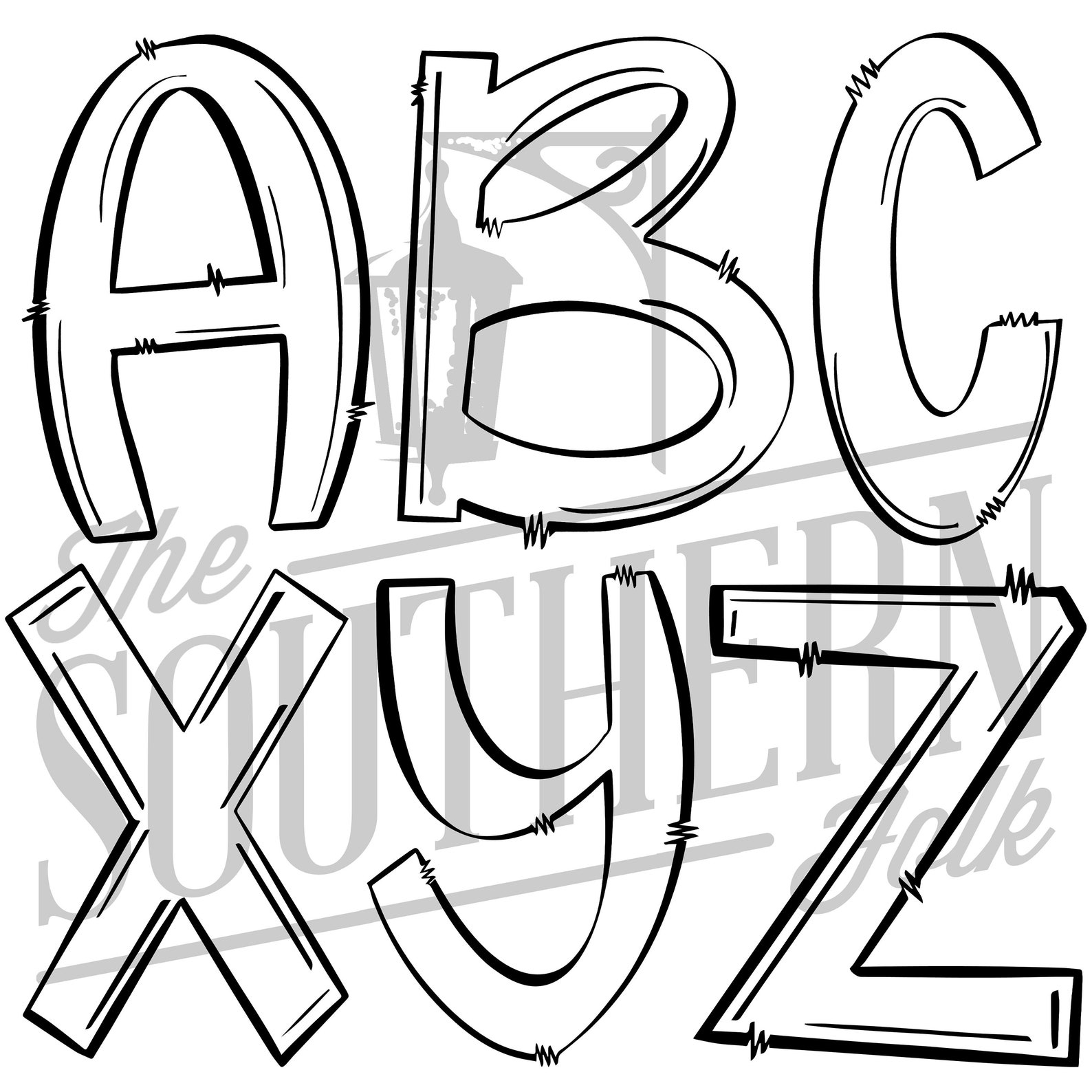 Hand Drawn Alphabet Outlines ( TRANSPARENT Inside ) 26 PNG File ...