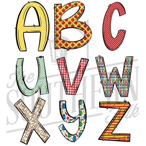 Hand Drawn Teacher Alphabet 26 Letters PNG File Sublimation - Etsy