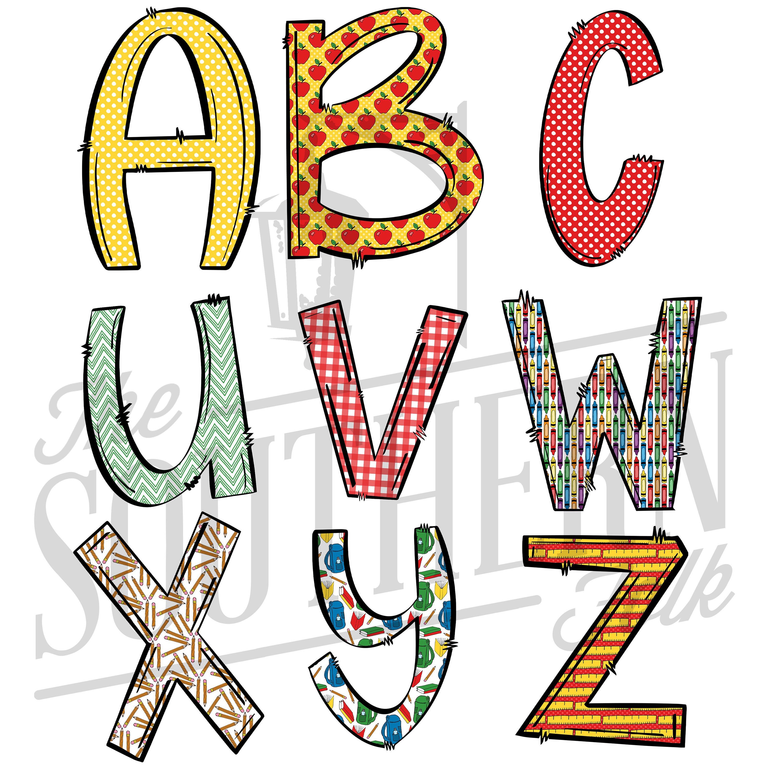 Hand Drawn Teacher Alphabet 26 Letters PNG File Sublimation | Etsy