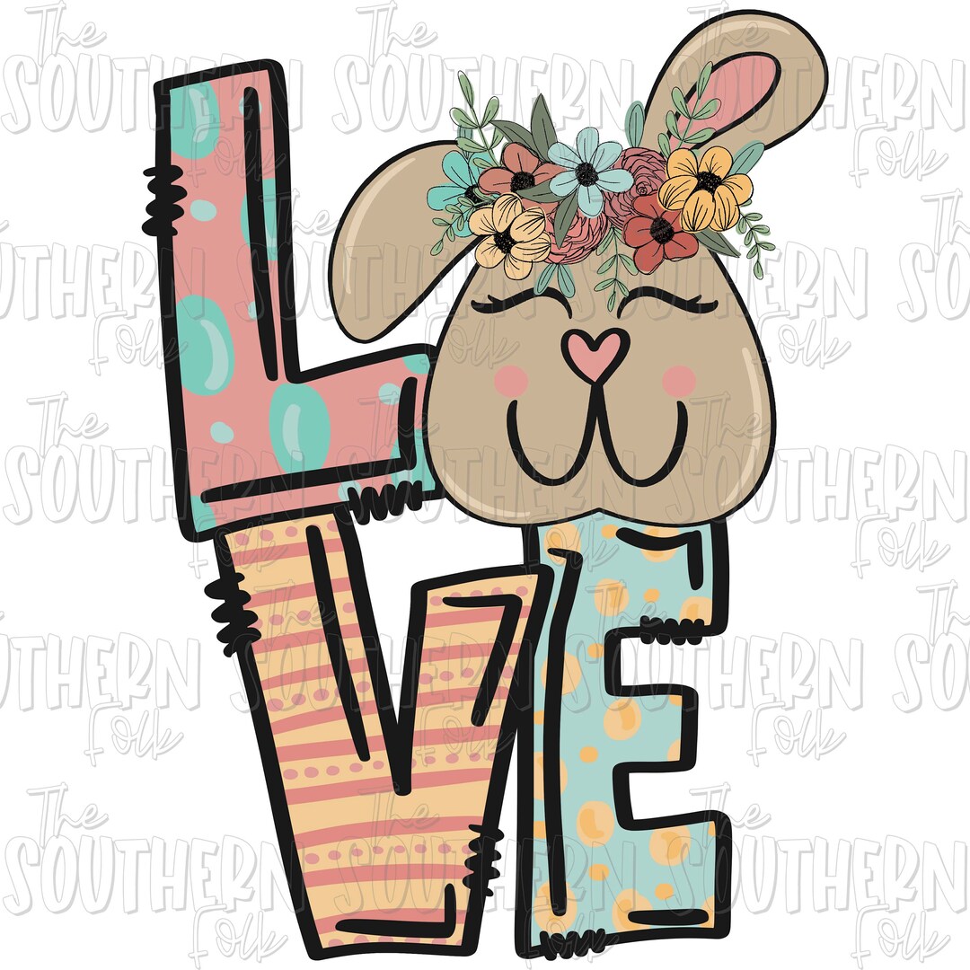 Hand Drawn Love Easter Bunny PNG File, Sublimation Design, Digital ...