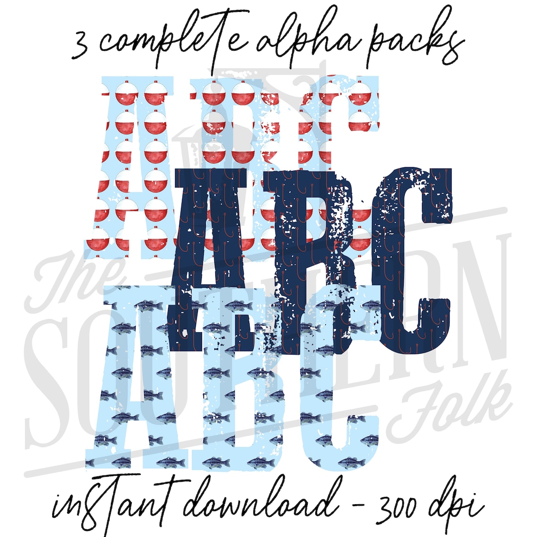 Three Pack Fishing Alpha Set, Letter Pack, PNG File, Sublimation ...