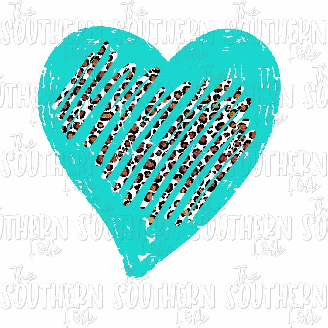 Turquoise Distressed Cheetah Heart 1 PNG File, Sublimation Design ...