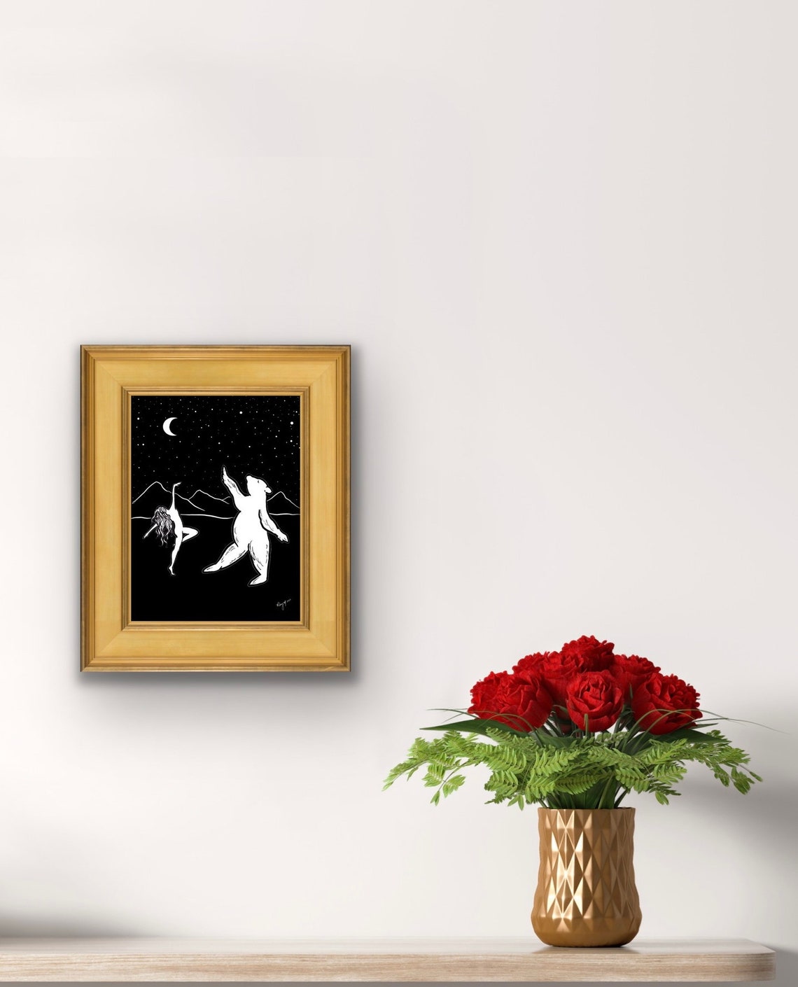Star Dance Fine Art Print of Woman Dancing Joyfully With Bear Under the ...