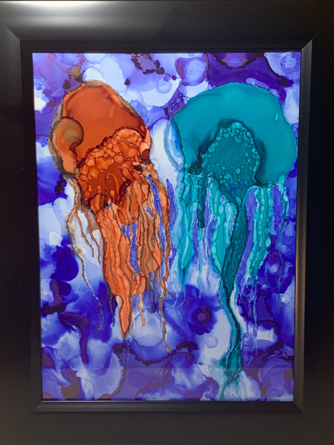 Pair of Jellies, Original Alcohol Ink Painting on 9x12 Inch Yupo Paper ...