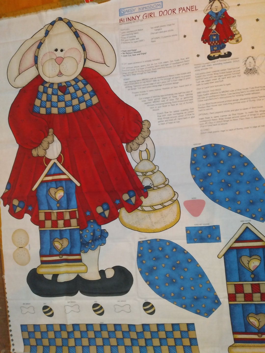 Vintage Daisy Kingdom Fabric Panel Bunny Girl Door Panel Easter Rabbit ...