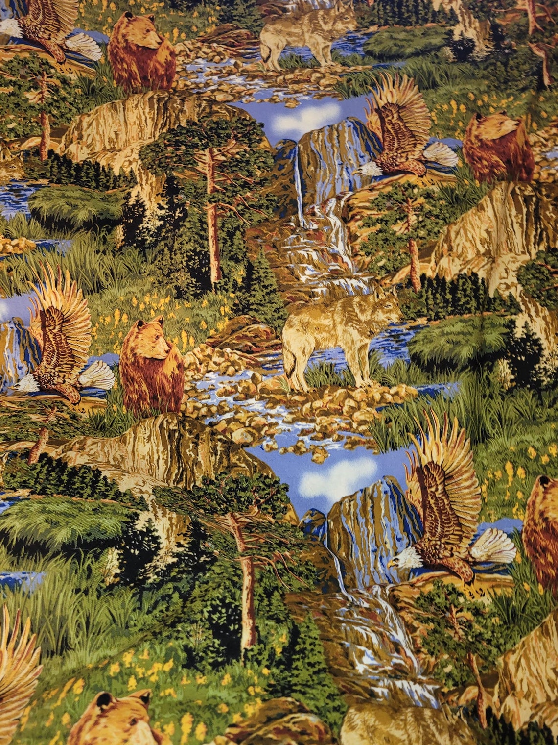 National Parks Fabric Yosemite Animals Bear Eagle Wolf - Etsy