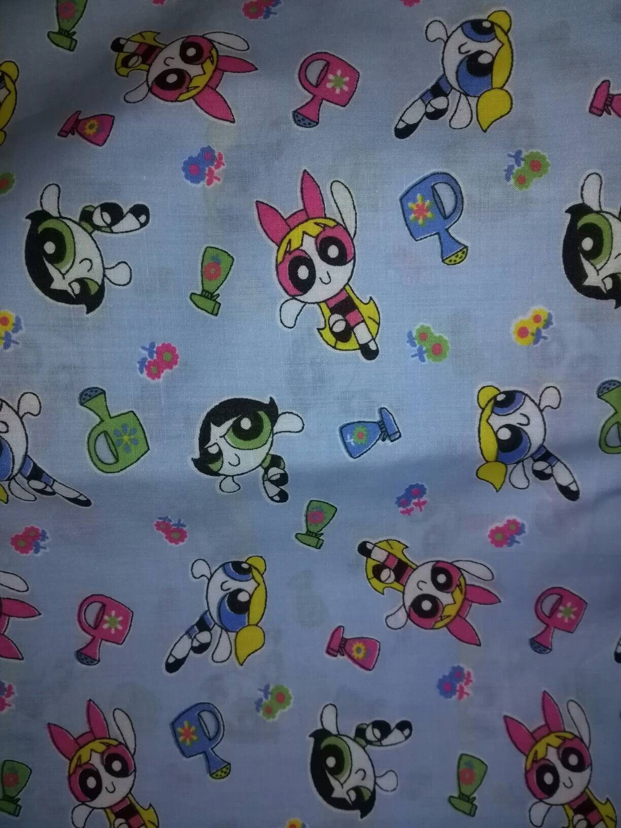 Blue Cotton Powerpuff Girls Fabric Etsy