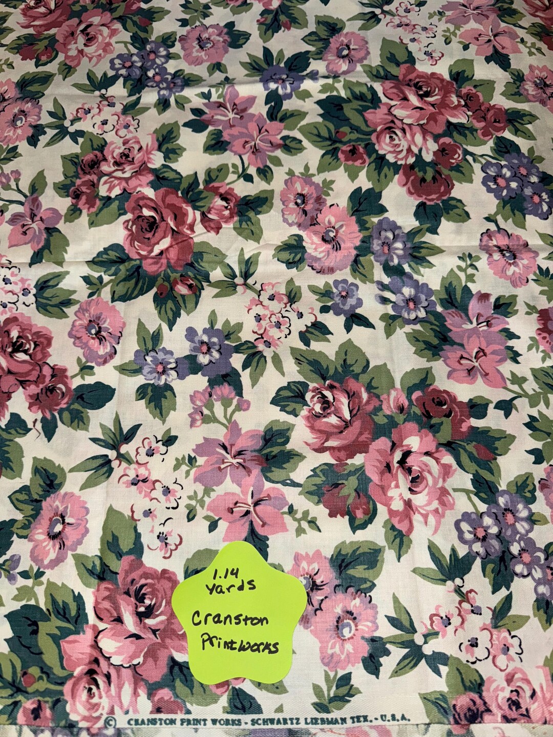 Pink Flower Cotton Fabric Vintage Cranston Fabrics Schwartz Liebman - Etsy