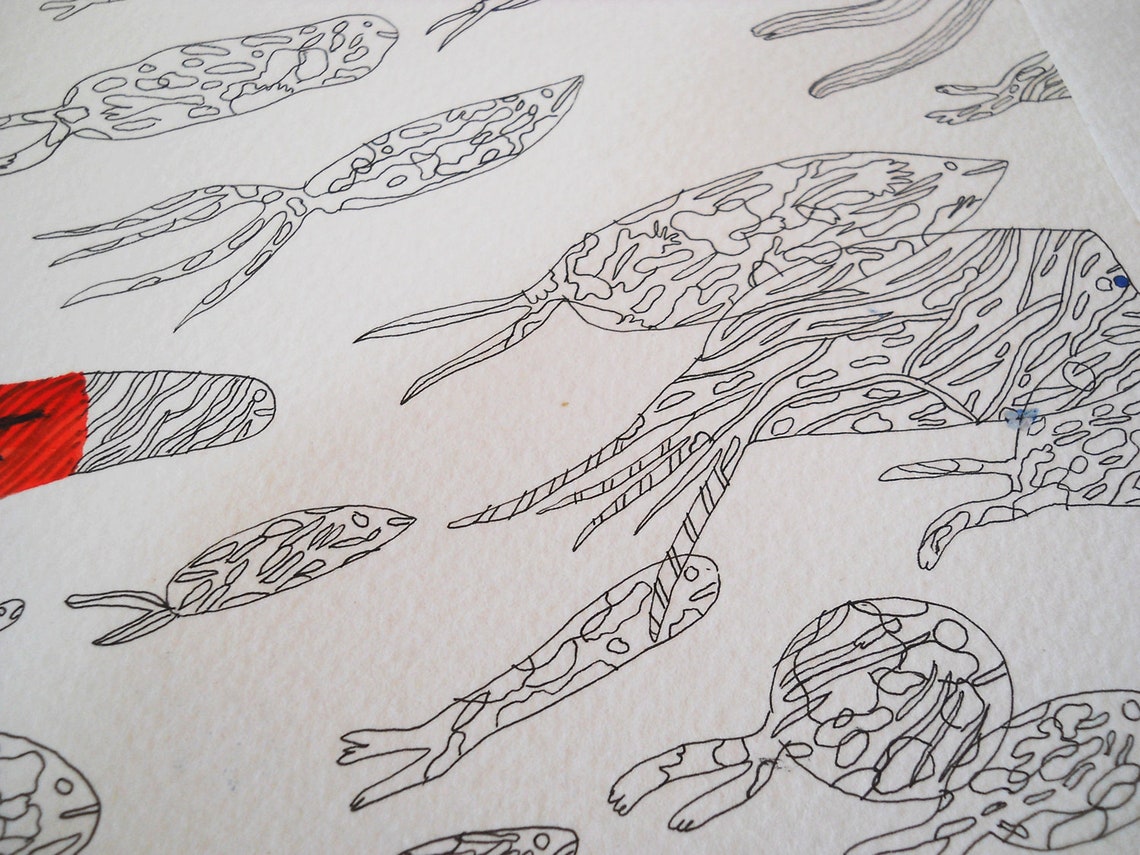 Original Drawing fish Coloring - Etsy